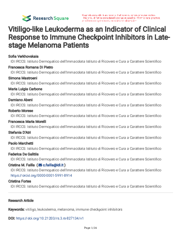 (PDF) Vitiligo-like leukoderma as an indicator of clinical response to ...