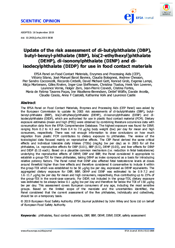 (PDF) Update of the risk assessment of di‐butylphthalate (DBP), butyl ...