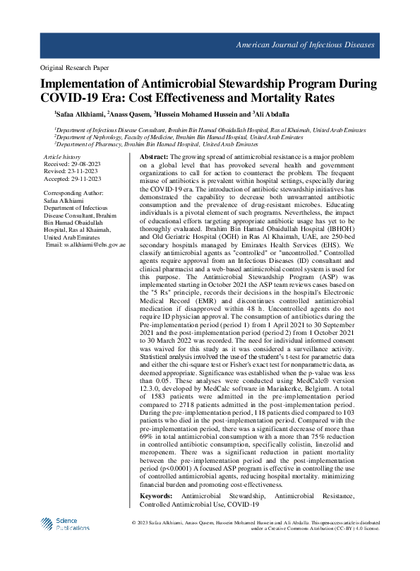 (PDF) Implementation of Antimicrobial Stewardship Program During COVID-19 Era: Cost ...
