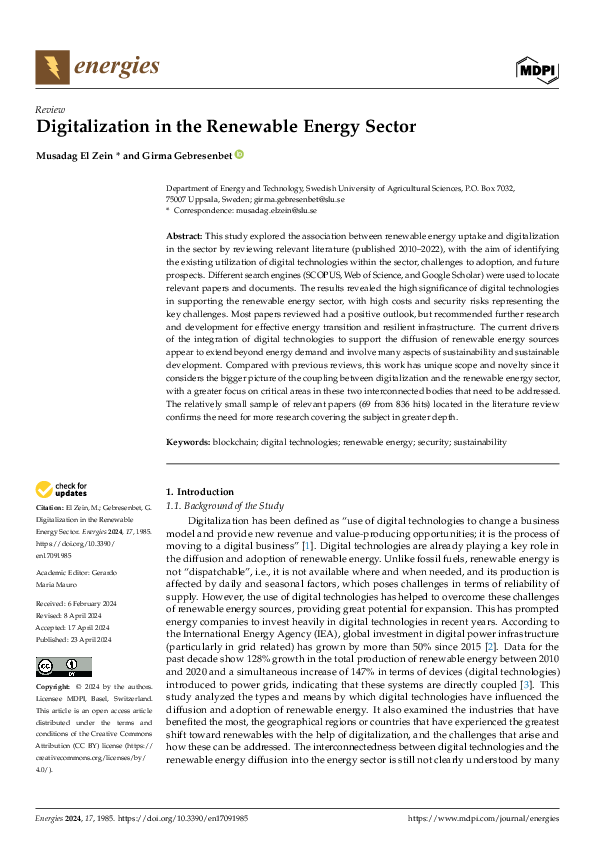 (PDF) Digitalization in the Renewable Energy Sector