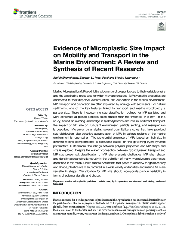 (PDF) Evidence of Microplastic Size Impact on Mobility and Transport in the Marine Environment ...