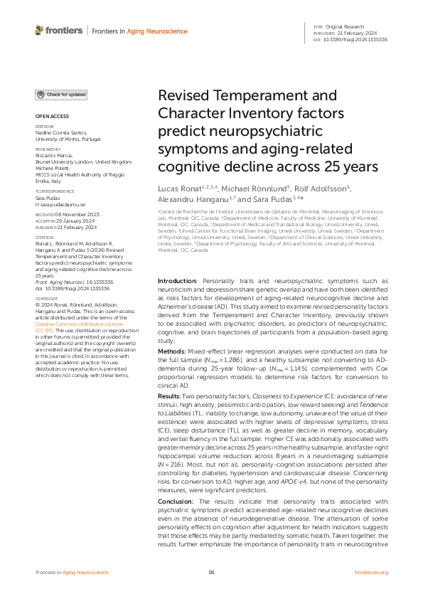 (PDF) Revised Temperament and Character Inventory factors predict ...