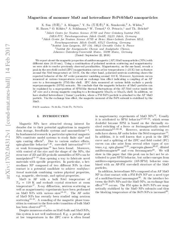 (PDF) Magnetism of monomer MnO and heterodimer FePt@MnO nanoparticles