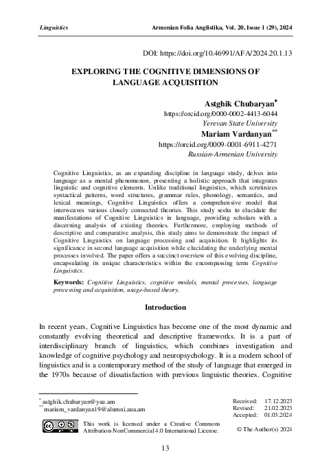 (PDF) Exploring the Cognitive Dimensions of Language Acquisition
