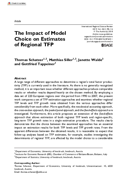 (PDF) The Impact of Model Choice on Estimates of Regional TFP