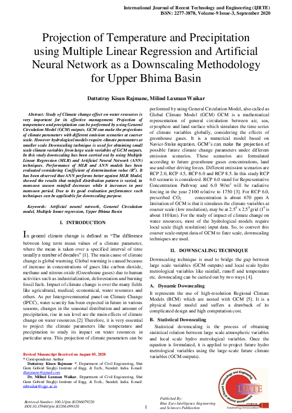 (PDF) Projection of Temperature and Precipitation using Multiple Linear Regression and ...