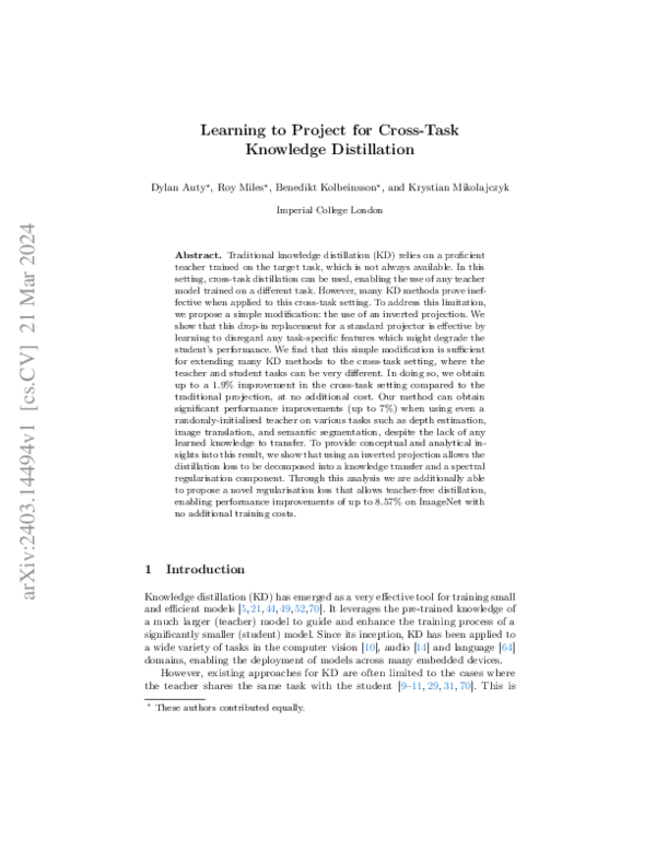 (PDF) Learning to Project for Cross-Task Knowledge Distillation