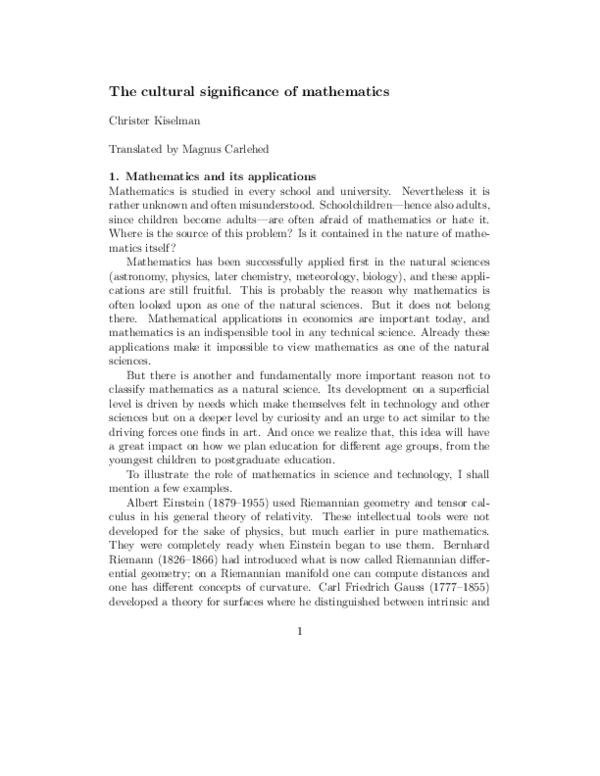 (PDF) The cultural significance of mathematics