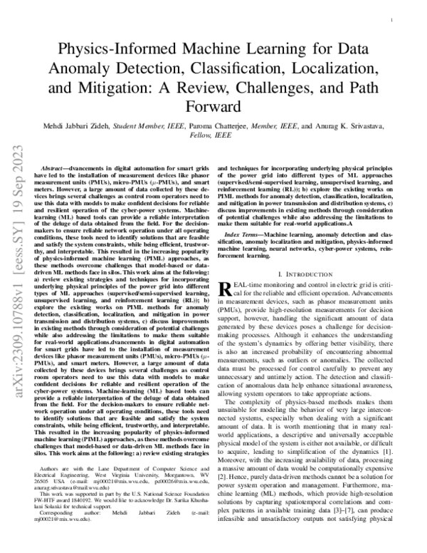 Pdf Physics Informed Machine Learning For Data Anomaly Detection