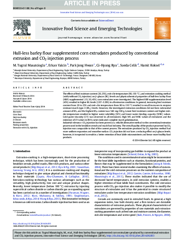 (PDF) Hull-less barley flour supplemented corn extrudates produced by ...