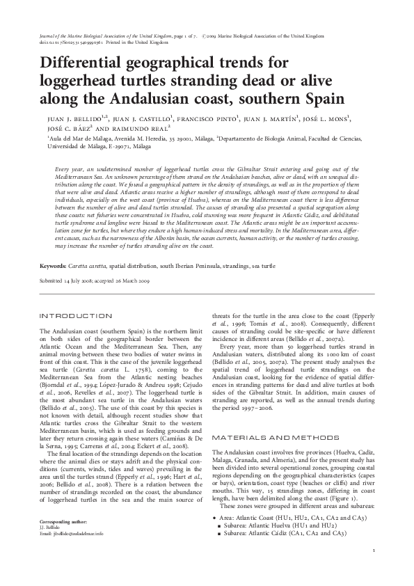 (PDF) Differential geographical trends for loggerhead turtles stranding ...