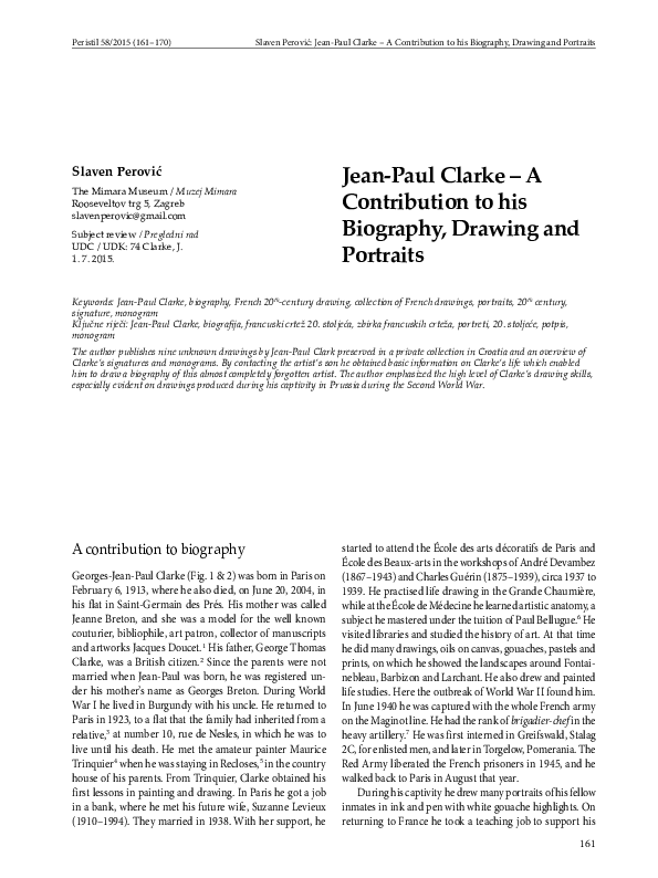 (PDF) Jean-Paul Clarke – A Contribution to his Biography, Drawing and Portraits