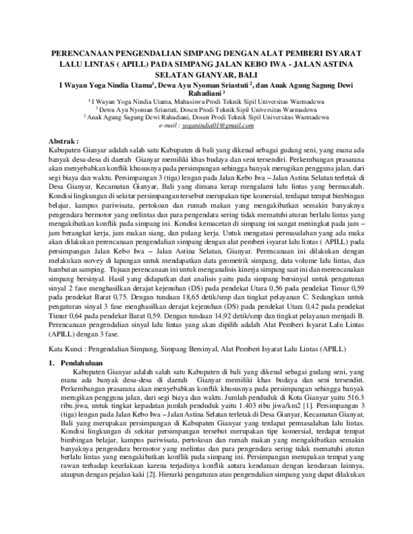 (PDF) PERENCANAAN PENGENDALIAN SIMPANG DENGAN ALAT PEMBERI ISYARAT LALU ...