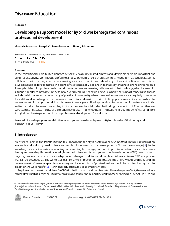 (PDF) Developing a support model for hybrid work-integrated continuous ...
