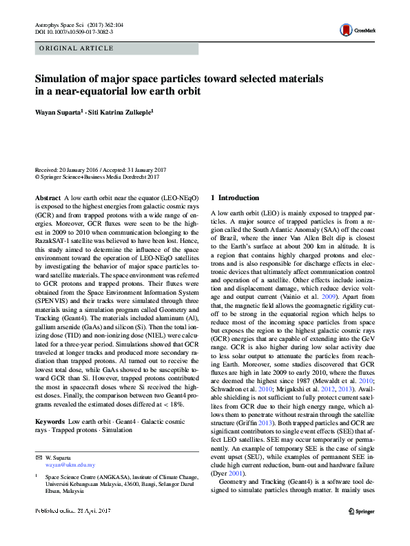 (PDF) Simulation of major space particles toward selected materials in ...