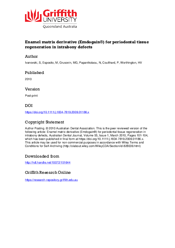 (PDF) Enamel matrix derivative (Emdogain®) for periodontal tissue ...