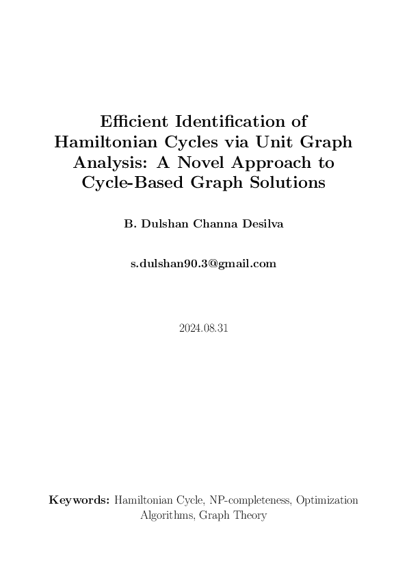 (PDF) Efficient Identification of Hamiltonian Cycles via Unit Graph Analysis: A Novel Approach ...