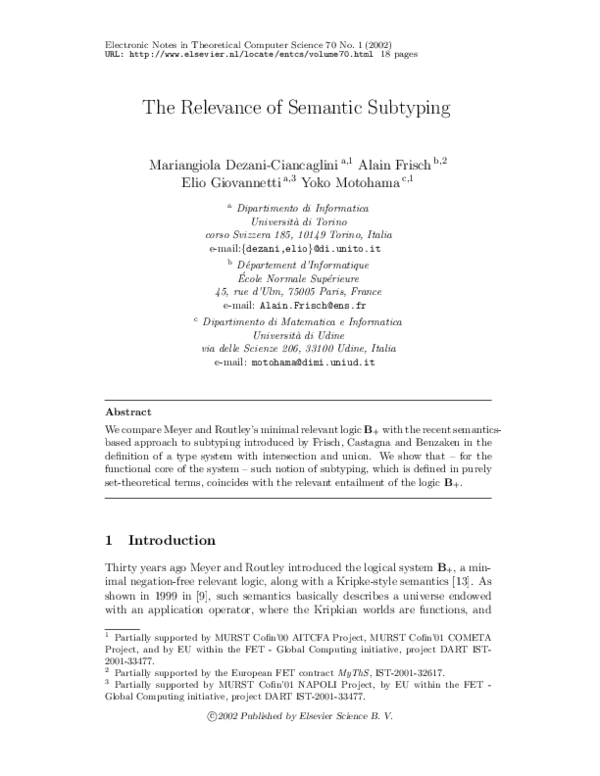 (PDF) The Relevance of Semantic Subtyping