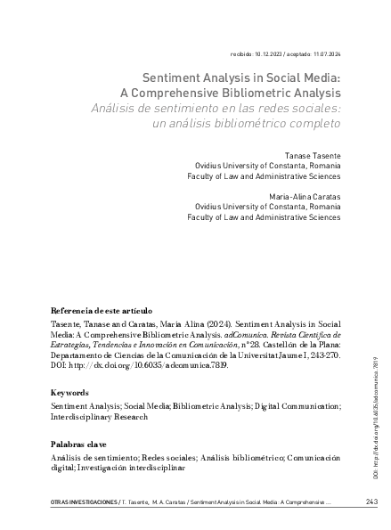 (PDF) Sentiment Analysis in Social Media: A Comprehensive Bibliometric Analysis
