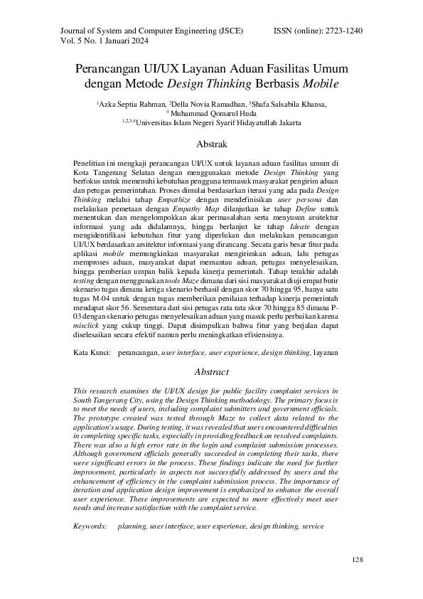 (PDF) Perancangan UI/UX Layanan Aduan Fasilitas Umum dengan Metode Design Thinking Berbasis Mobile