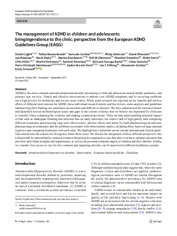 (PDF) The management of ADHD in children and adolescents: bringing ...