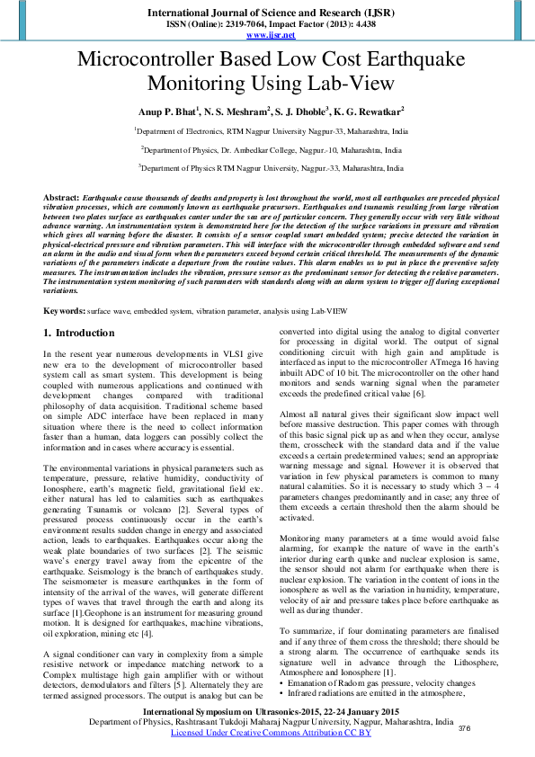 (PDF) Microcontroller Based Low Cost Earthquake Monitoring Using Lab-View