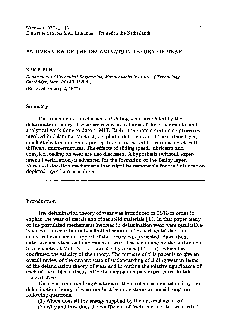(PDF) An overview of the delamination theory of wear