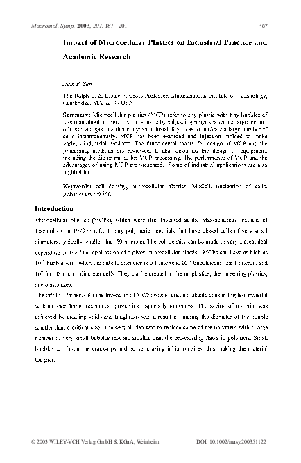(PDF) Impact of microcellular plastics on industrial practice and ...