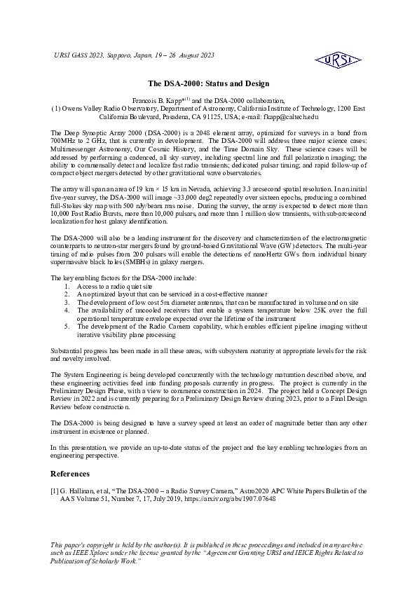 (PDF) The DSA-2000: Status and Design