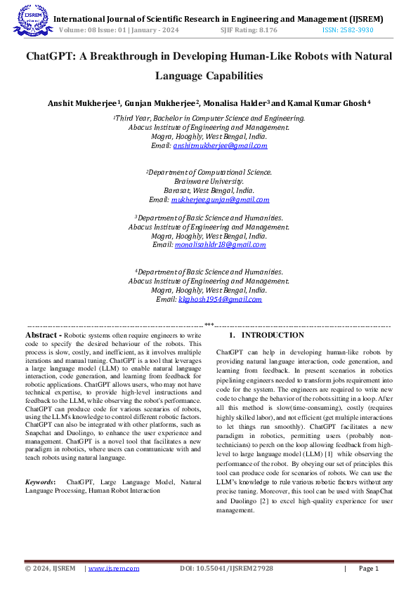 (PDF) ChatGPT: A Breakthrough in Developing Human-Like Robots with Natural Language Capabilities