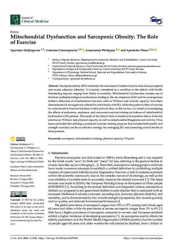 Pdf Mitochondrial Dysfunction And Sarcopenic Obesity The Role Of