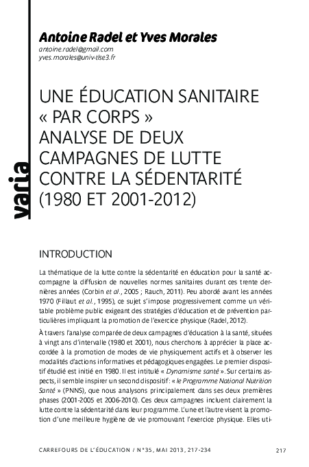 (PDF) Une éducation sanitaire « par corps