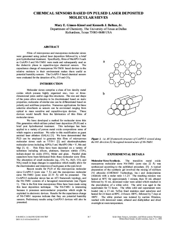(PDF) Chemical Sensors Based on Pulsed Laser Deposited Molecular Sieves
