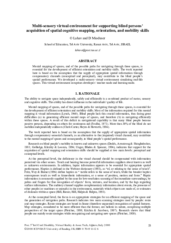 (PDF) Multisensory Virtual Environment for Supporting Blind Persons' Acquisition of Spatial ...