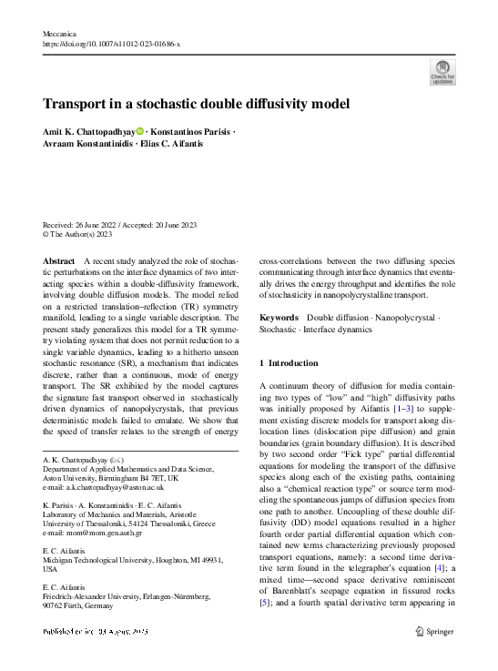 (PDF) Transport in a stochastic double diffusivity model