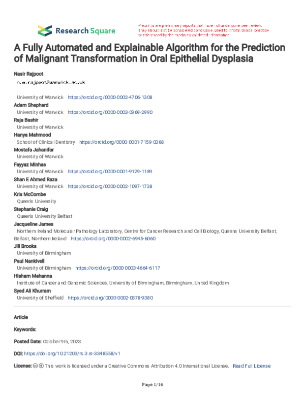 Pdf A Fully Automated And Explainable Algorithm For The Prediction Of
