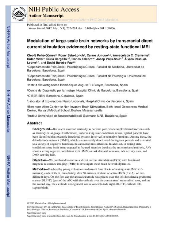 (PDF) Modulation of large-scale brain networks by transcranial direct current stimulation ...