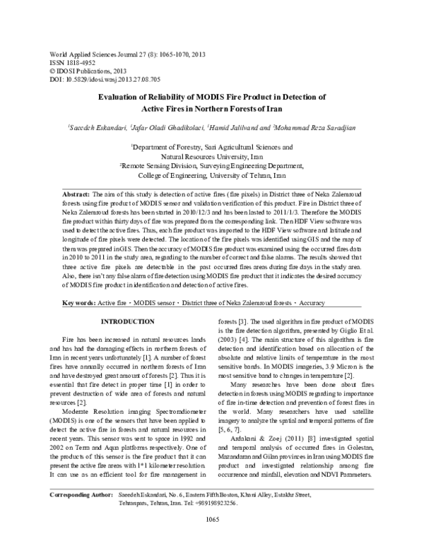 (PDF) Evaluation of Reliability of MODIS Fire Product in Detection of ...