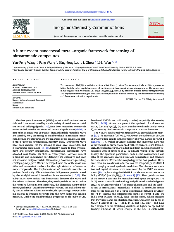 (PDF) A luminescent nanocrystal metal–organic framework for sensing of ...