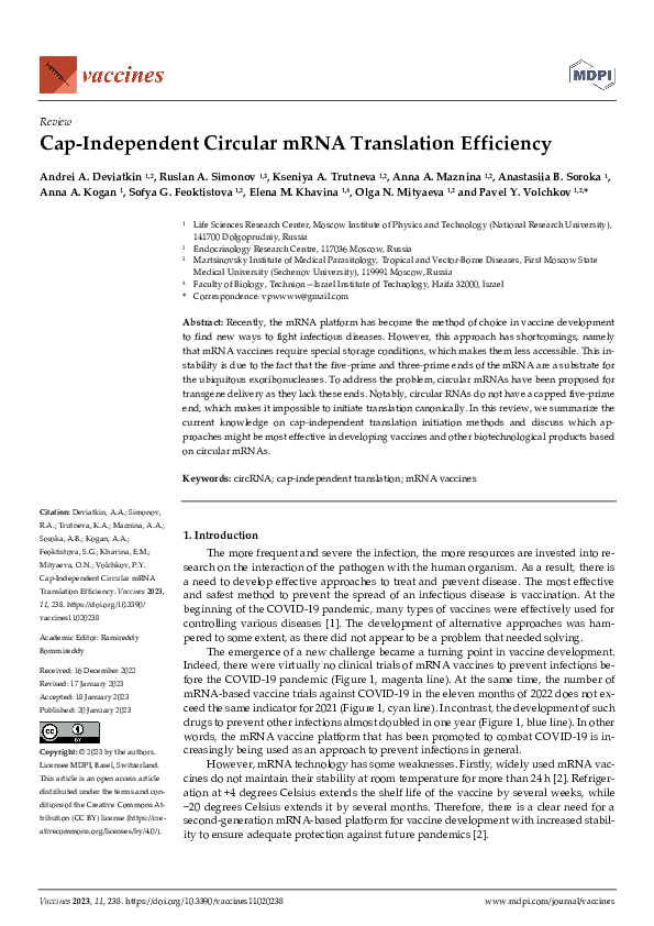 (PDF) Cap-Independent Circular mRNA Translation Efficiency