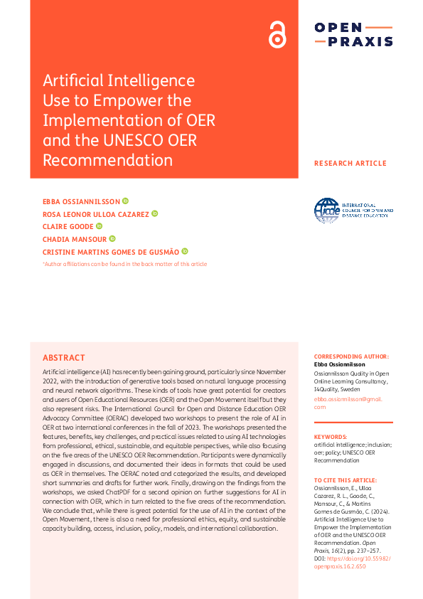 (PDF) Artificial Intelligence Use to Empower the Implementation of OER ...