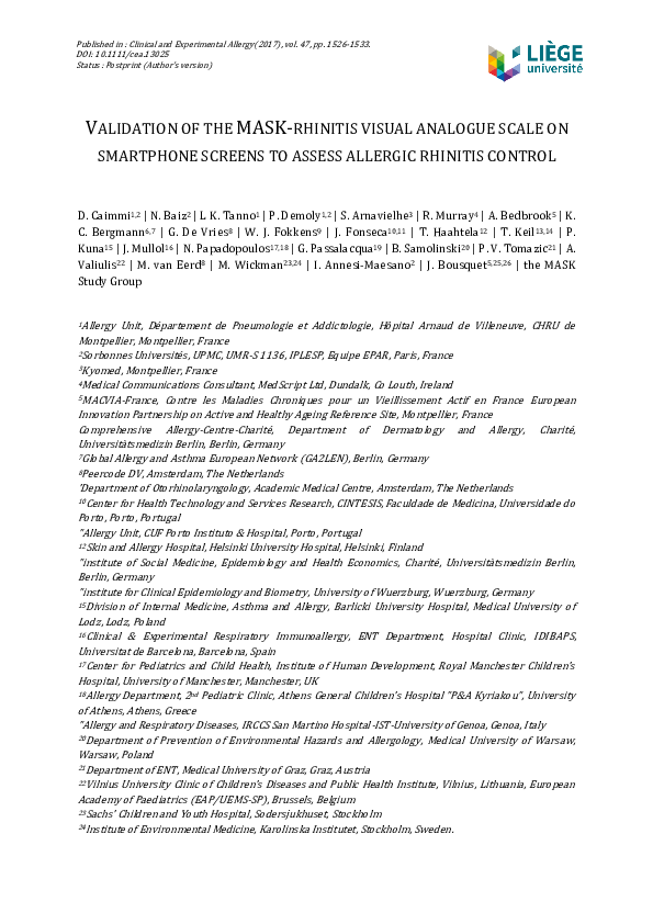 (PDF) Validation of the MASK‐rhinitis visual analogue scale on ...