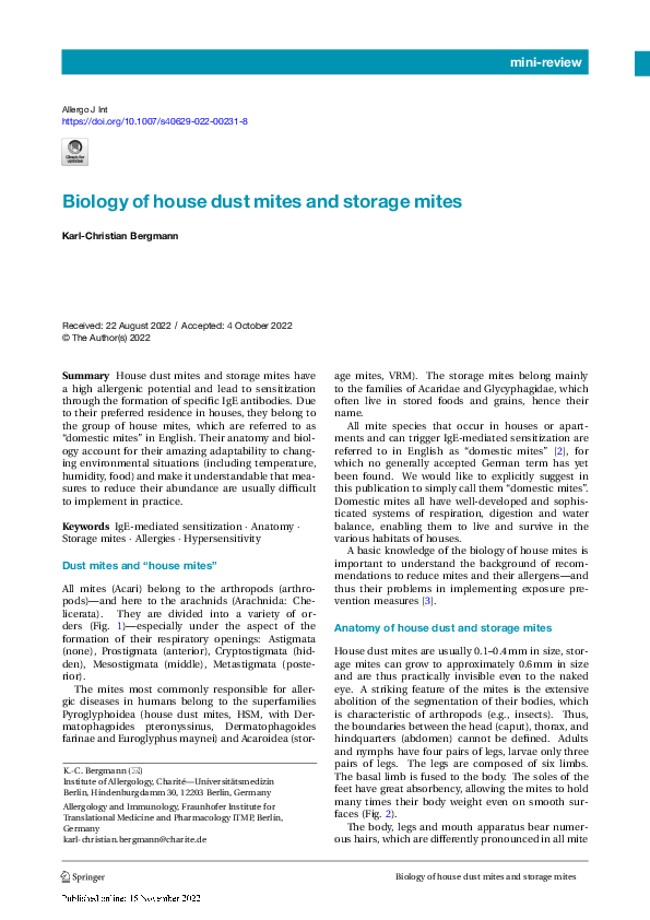 (PDF) Biology of house dust mites and storage mites