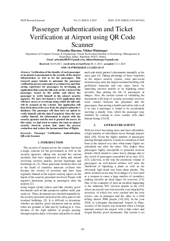 (PDF) Passenger Authentication and Ticket Verification at Airport using ...