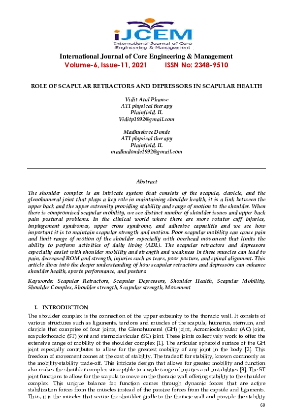 (PDF) ROLE OF SCAPULAR RETRACTORS AND DEPRESSORS IN SCAPULAR HEALTH