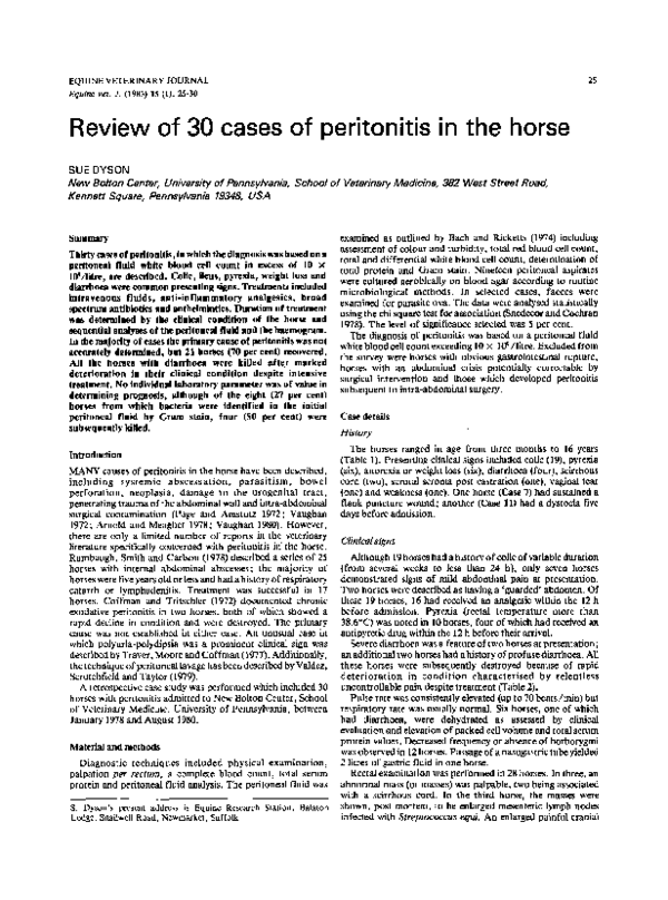 (PDF) Review of 30 cases of peritonitis in the horse