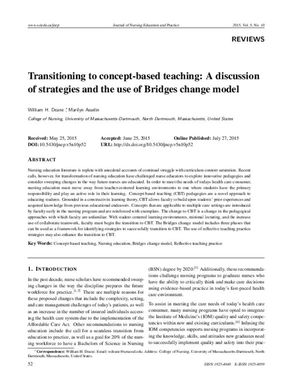 (PDF) Transitioning to concept-based teaching: A discussion of strategies and the use of Bridges ...
