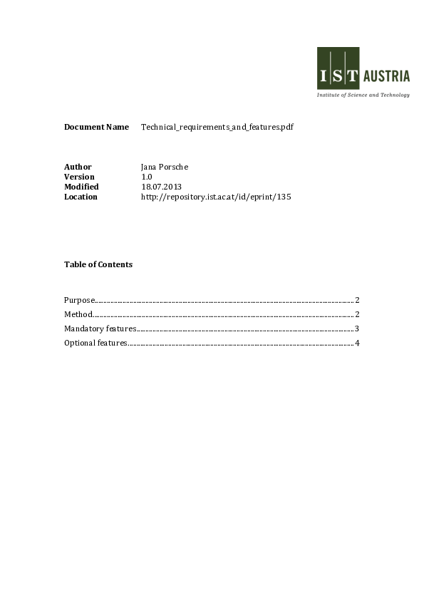 (PDF) Technical requirements and features