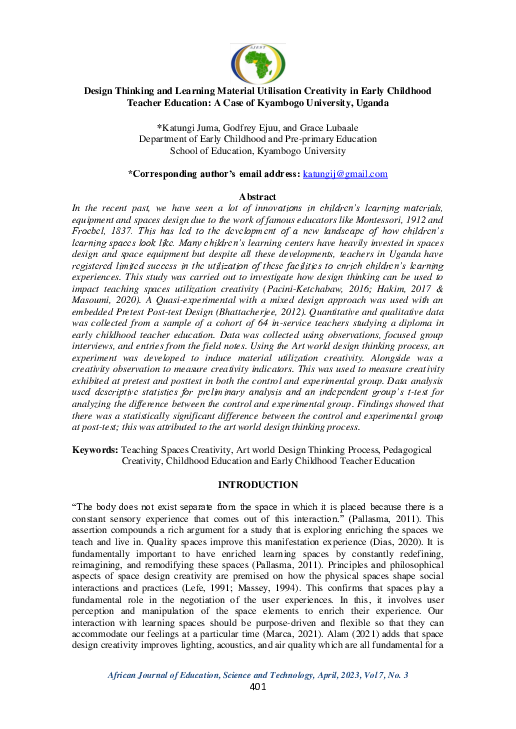(PDF) Design Thinking and Material Utilisation Creativity in Early ...