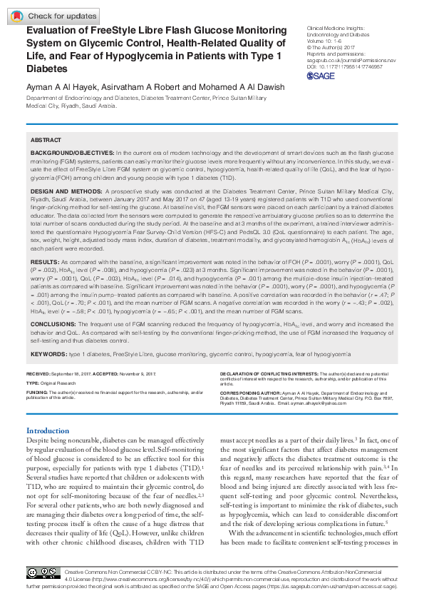 (PDF) Evaluation of the FreeStyle Libre, a flash glucose monitoring ...